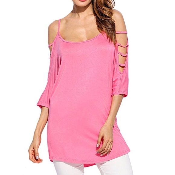 Boutique | Tops | Hot Pink Cut Out Off Shoulder Tunic Top | Poshmark